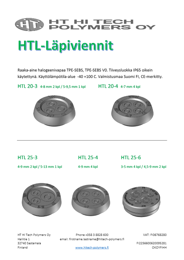 Läpivientilaipat, Pienet läpiviennit, Tulpat - HT HI TECH POLYMERS