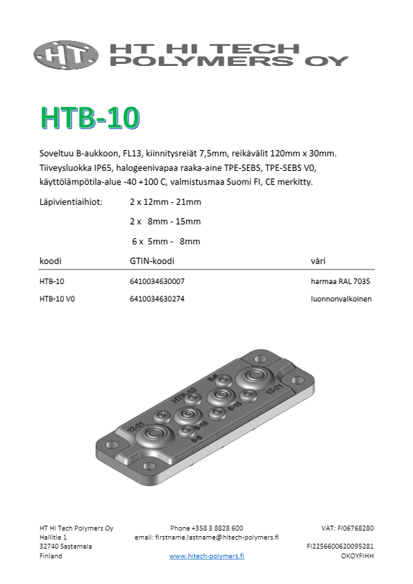 Läpivientilaipat, Pienet läpiviennit, Tulpat - HT HI TECH POLYMERS