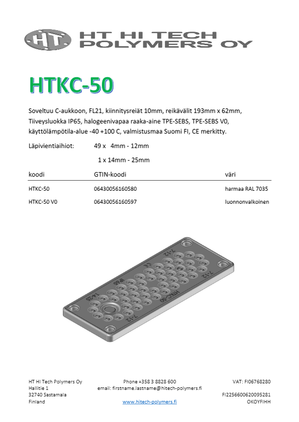 Läpivientilaipat, Pienet läpiviennit, Tulpat - HT HI TECH POLYMERS